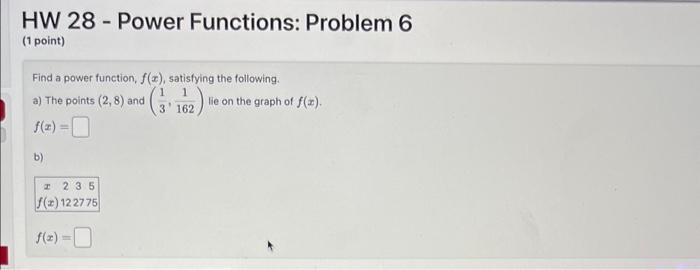 Solved Find a power function, f(x), satisfying the | Chegg.com