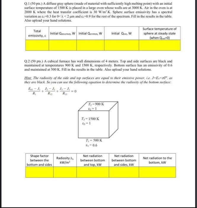 Solved Q.1 (50 pts.) A diffuse gray sphere (made of material | Chegg.com