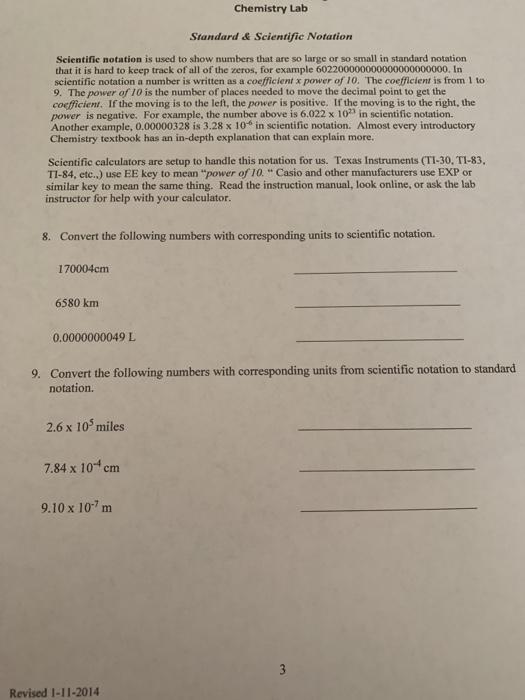 Solved Chemistry Lab Standard & Scientific Notation | Chegg.com