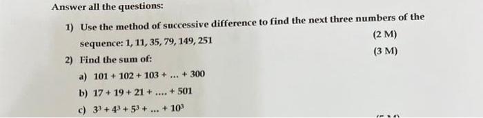 Solved 1) Use the method of successive difference to find | Chegg.com