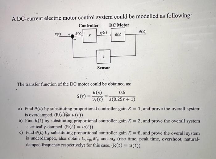 Solved A DC-current electric motor control system could be | Chegg.com