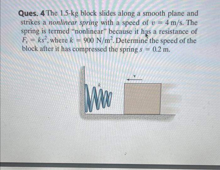 Solved Ques. 4 The 1.5-kg block slides along a smooth plane | Chegg.com