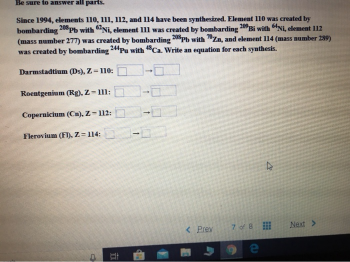 Solved Be sure to answer all parts. Since 1994, elements | Chegg.com