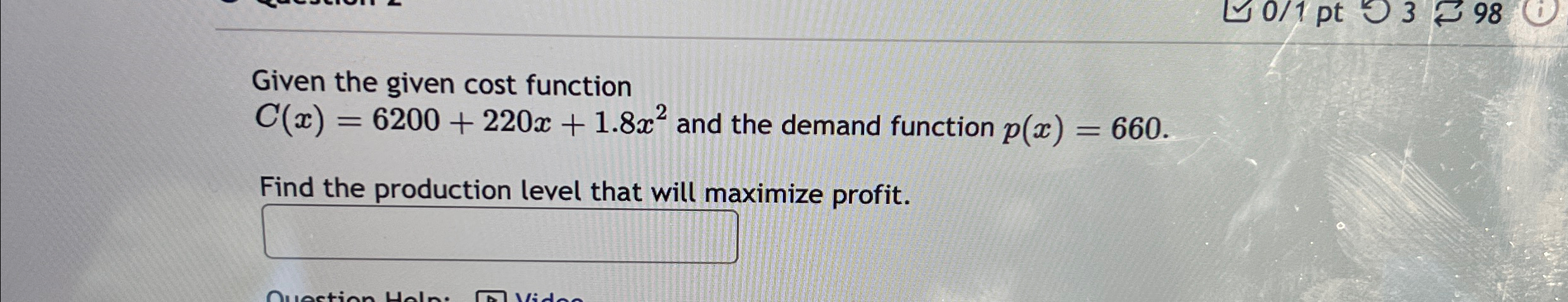 Solved Given the given cost functionC(x)=6200+220x+1.8x2 | Chegg.com