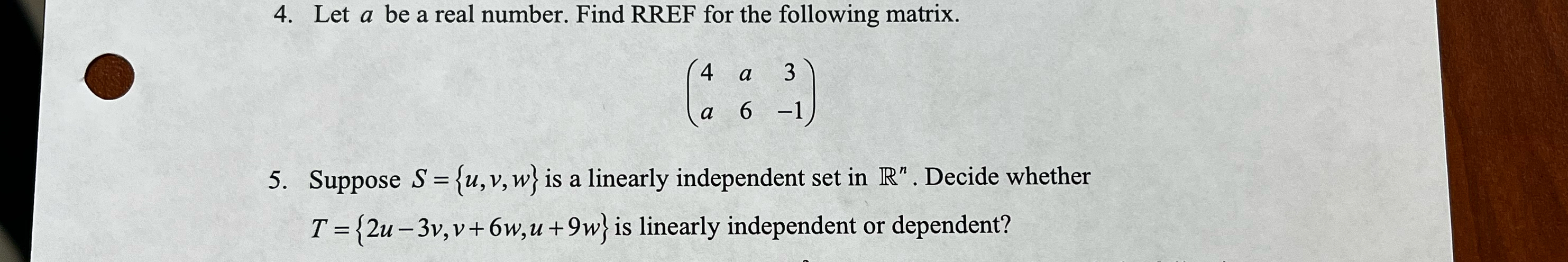 Solved Let a ﻿be a real number. Find RREF for the following | Chegg.com