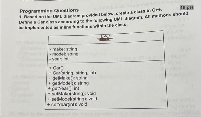 Solved Programming Questions 15pts 1. Based on the UML | Chegg.com