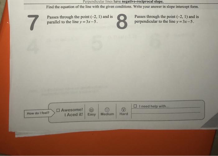 Solved Perpendicular lines have negative-reciprocal slope. | Chegg.com