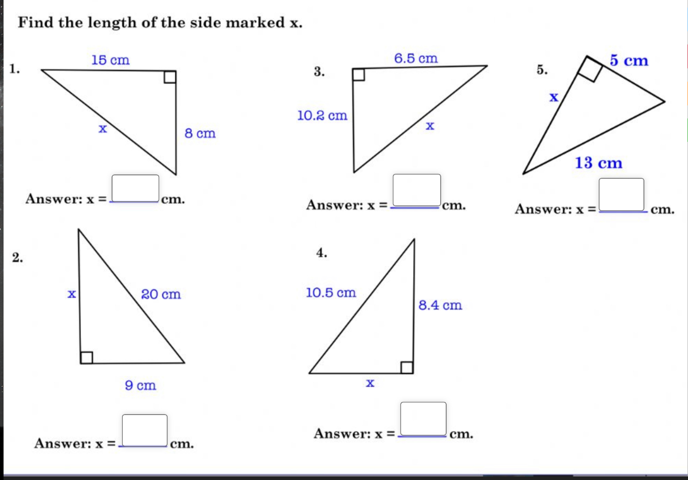 Solved Find the length of the side marked x. 15 cm 6.5 cm 5 | Chegg.com