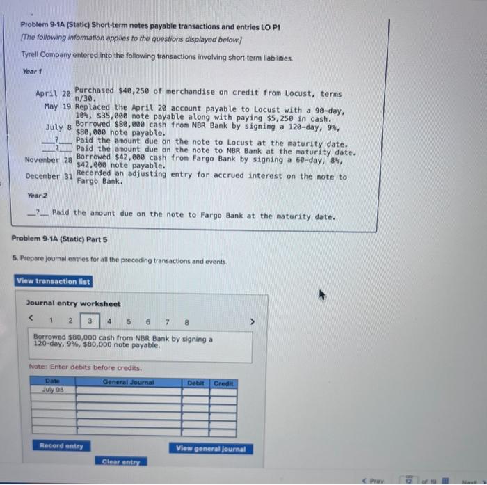 Required information Problem 9.1A (Static) Short-term | Chegg.com
