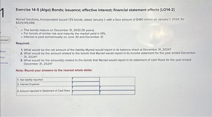 Solved Exercise 14-5 (Algo) Bonds; issuance; effective | Chegg.com