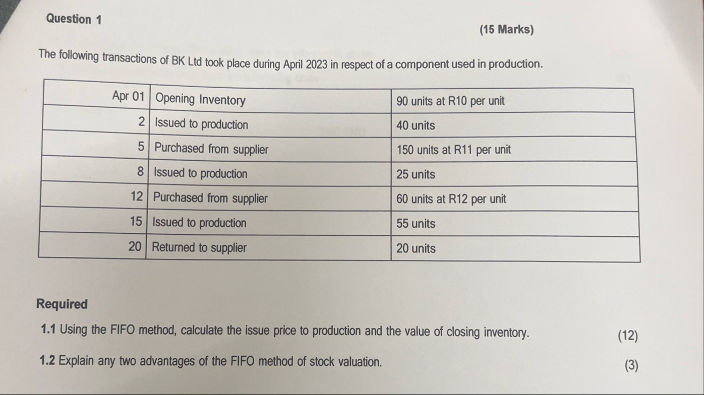 Solved Question 1(15 ﻿Marks)The following transactions of BK | Chegg.com