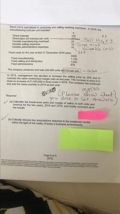 Solved Can you show how you worked out the answers with the | Chegg.com