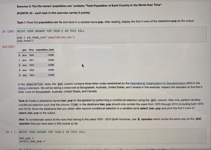Exercise-3: The file named 'population.csv' containe | Chegg.com