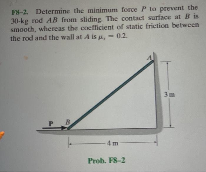 Solved F8 2 Determine The Minimum Force P To Prevent The
