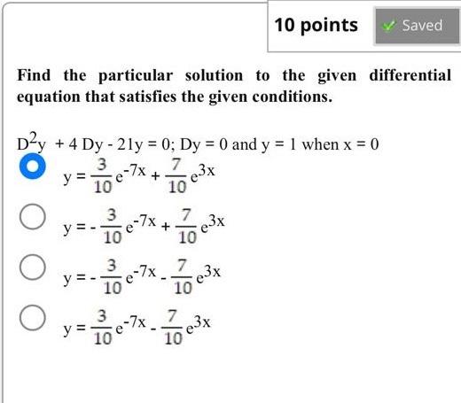 Solved Find the particular solution to the given | Chegg.com