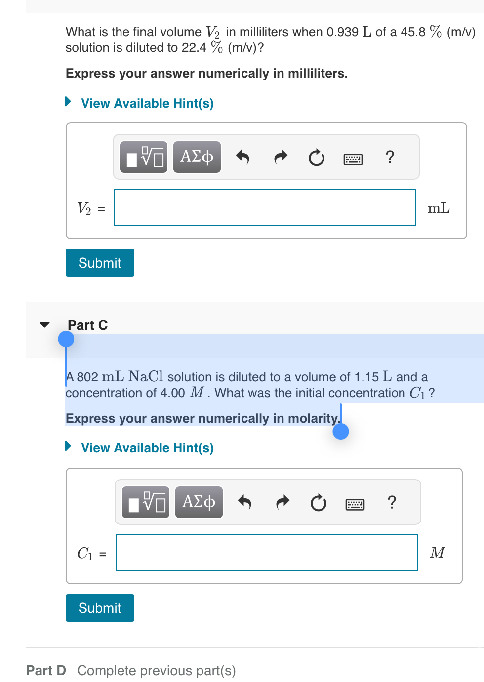 Solved Unidentified Unidentified'A 802 ﻿ mL NaCl solution | Chegg.com