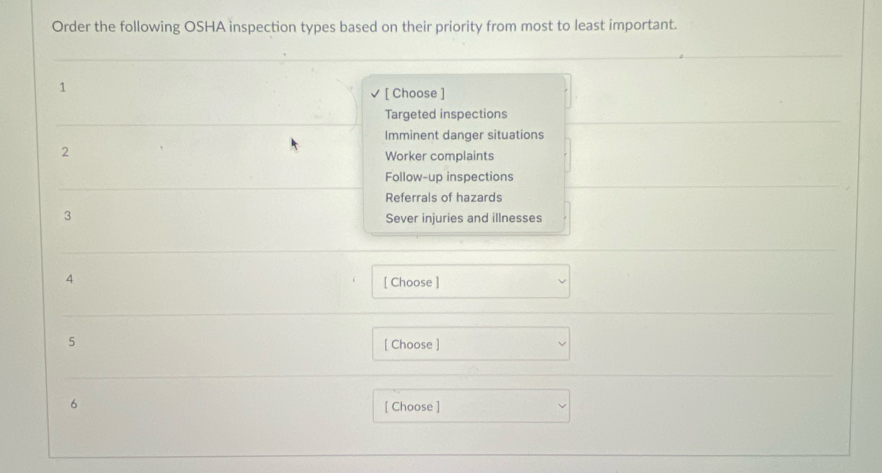 Solved Order the following OSHA inspection types based on | Chegg.com