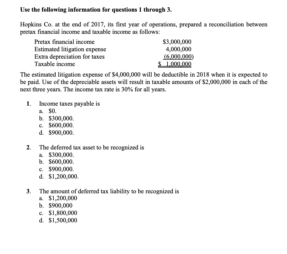 Solved Use the following information for questions 1 | Chegg.com