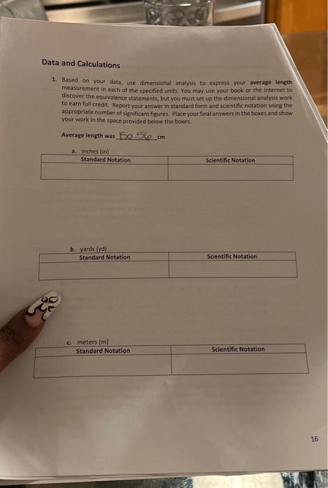 Solved Data and Calculations 1. Based on your data, use | Chegg.com