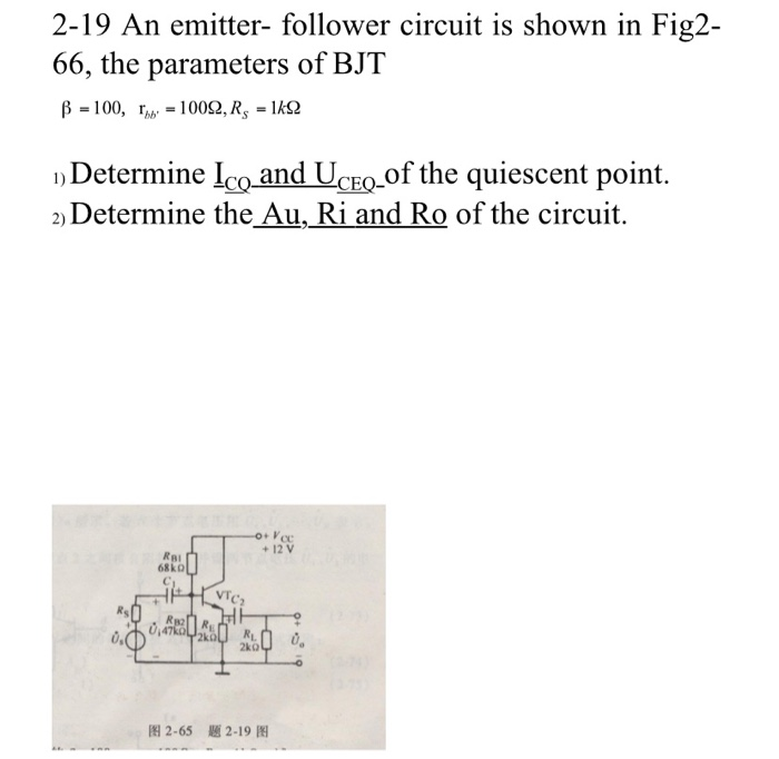 Solved 2-19 An emitter- follower circuit is shown in Fig2- | Chegg.com