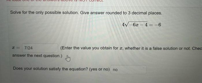 Solved Solve for the only possible solution. Give answer | Chegg.com
