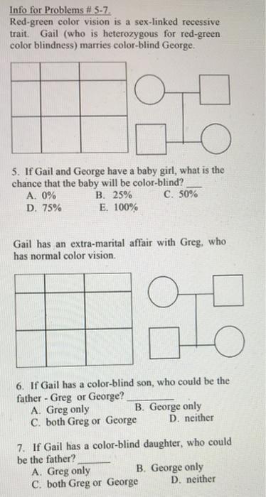 Solved Info for Problems # 5-7. Red-green color vision is a | Chegg.com