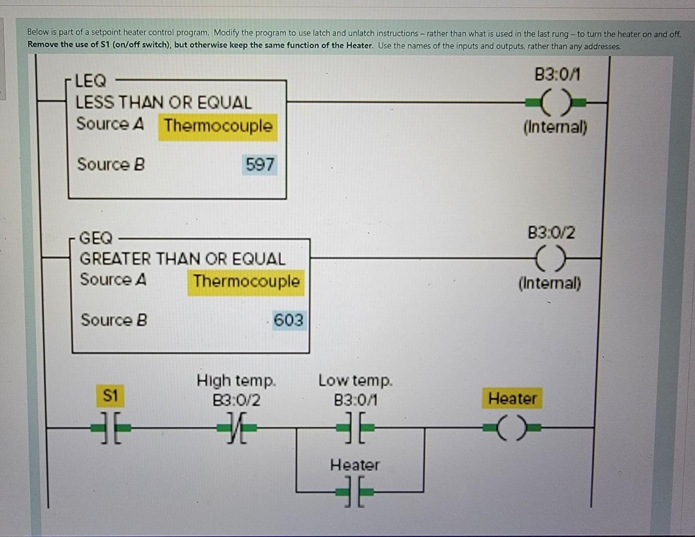 Solved Below is part of a setpoint heater control program. | Chegg.com