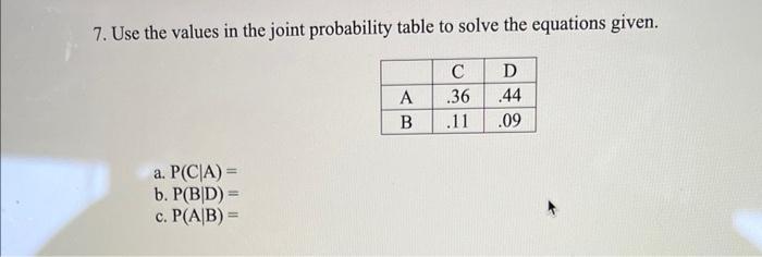 Solved 3. Use the values in the joint probability table to | Chegg.com