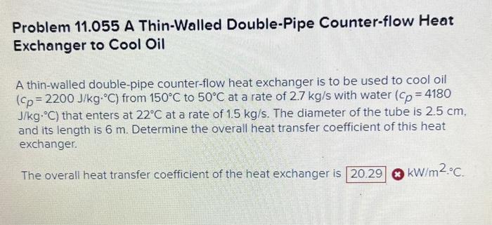 Solved Problem 11.055 A Thin-Walled Double-Pipe Counter-flow | Chegg.com