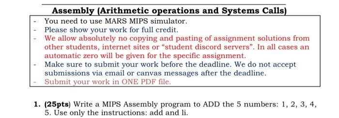 Solved Assembly (Arithmetic operations and Systems Calls) - | Chegg.com