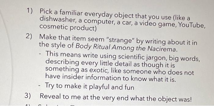1) Pick a familiar everyday object that you use (like | Chegg.com