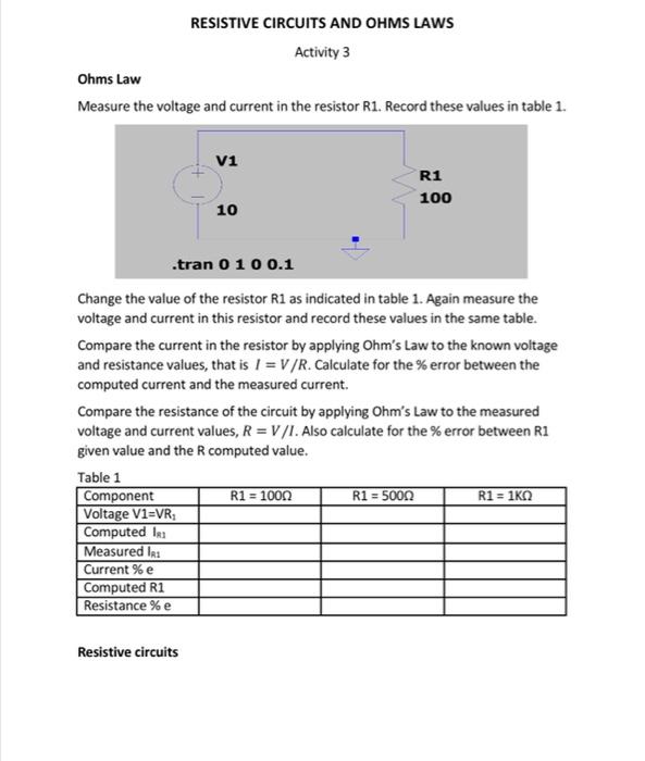 Solved Ohms Law Measure the voltage and current in the | Chegg.com