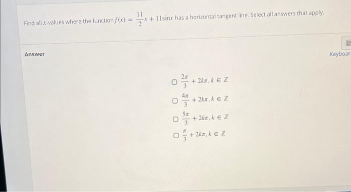 Solved Find all x-values where the function f(x)=211x+11sinx | Chegg.com
