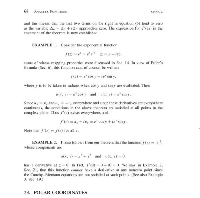 Solved 2. Use the theorem in Sec. 22 to show that f′(z) and | Chegg.com