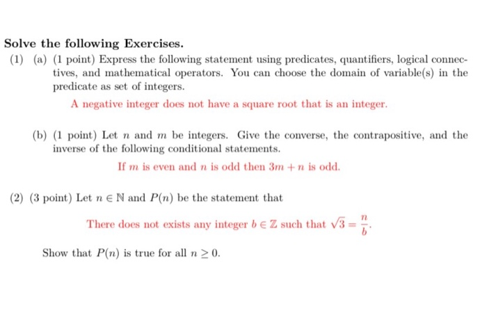 Solved Solve the following Exercises. (1) (a) (1 point) | Chegg.com