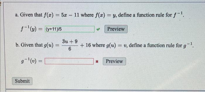 Solved a. Given that f(x)=5x−11 where f(x)=y, define a | Chegg.com