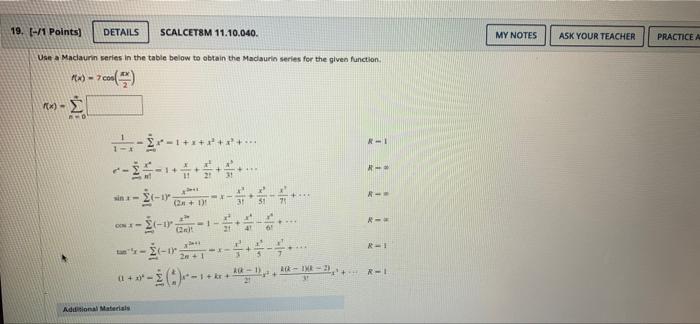 Solved 19. (-/1 Points) DETAILS SCALCETSM 11.10.040. MY | Chegg.com Solved 19. (-/1 Points) DETAILS SCALCETSM 11.10.040. MY | Chegg.com