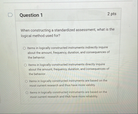 Solved Question 12 ﻿ptsWhen constructing a standardized | Chegg.com