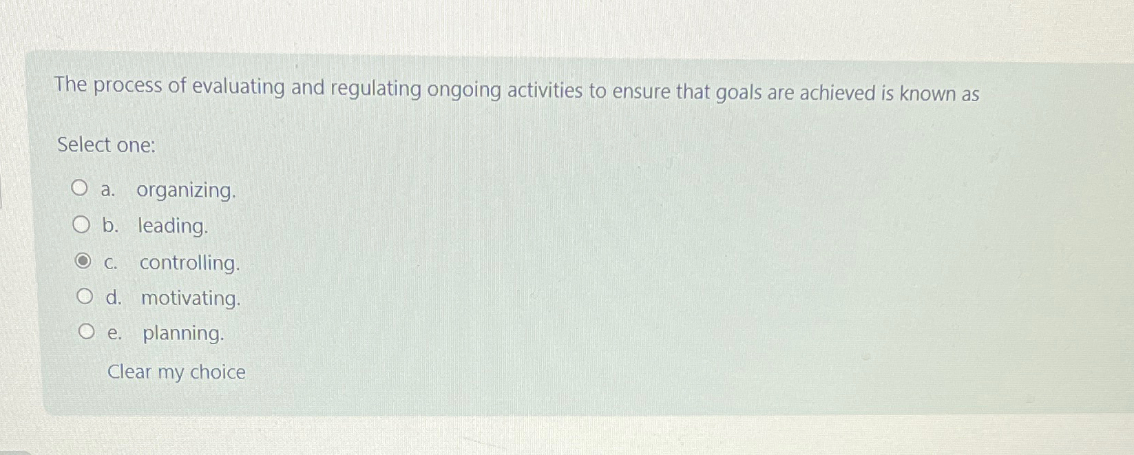 Solved The process of evaluating and regulating ongoing | Chegg.com