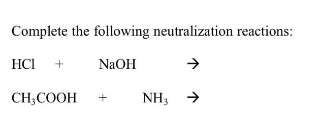 Solved Complete the following neutralization reactions: | Chegg.com