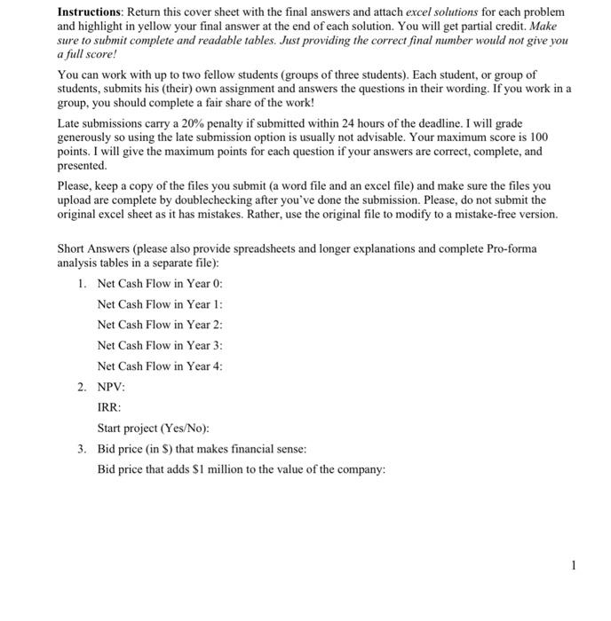 Solved Instructions: Return this cover sheet with the final | Chegg.com