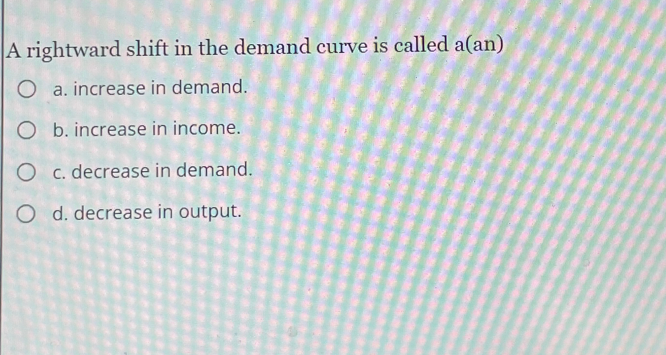 Solved A rightward shift in the demand curve is called | Chegg.com