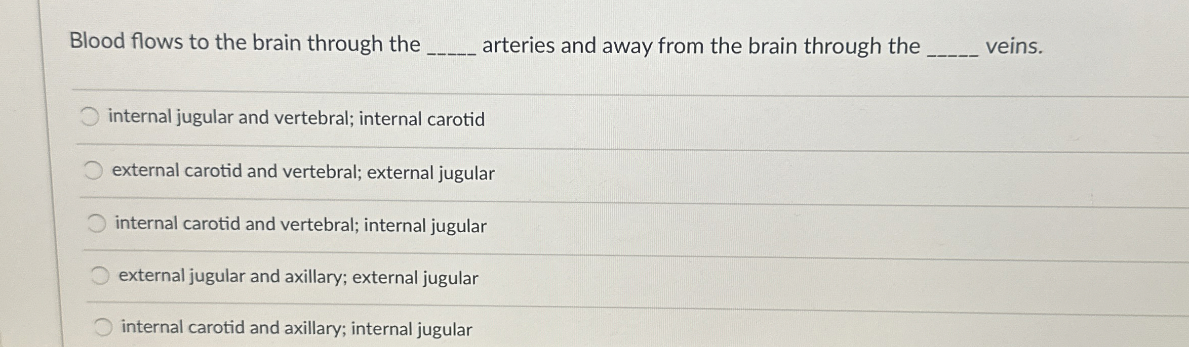 Solved Blood flows to the brain through the q, ﻿arteries and | Chegg.com