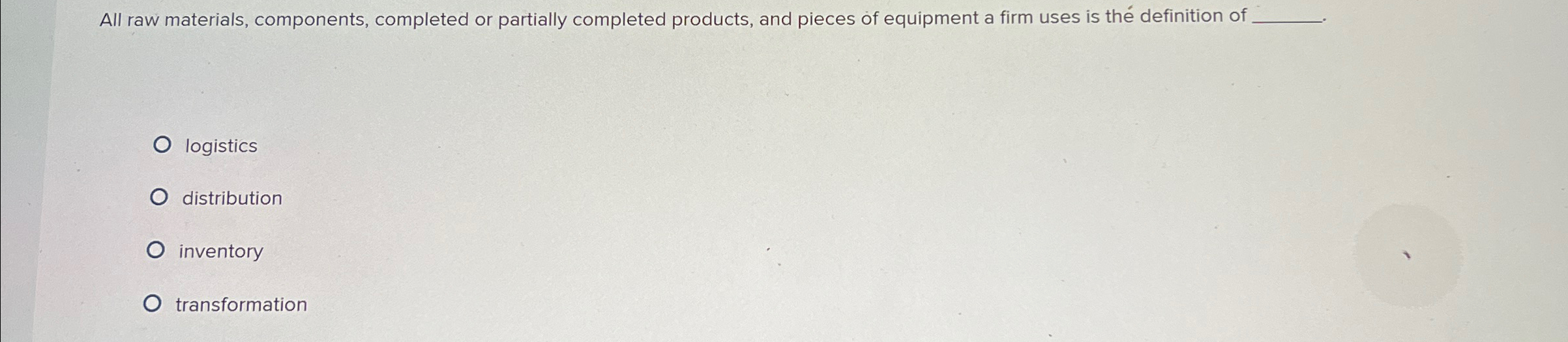 Solved All raw materials, components, completed or partially | Chegg.com