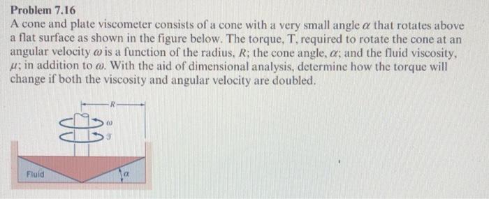 Solved Problem 7.16 A cone and plate viscometer consists of | Chegg.com