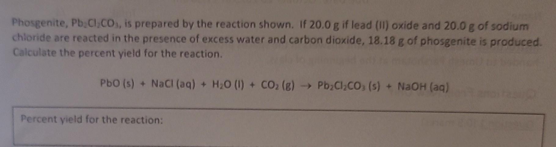Solved Phosgenite, Pb2Cl2CO3, is prepared by the reaction | Chegg.com