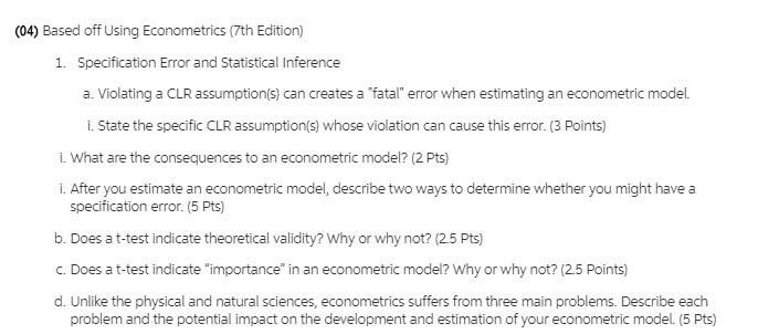 Solved (04) Based off Using Econometrics (7th Edition) 1. | Chegg.com