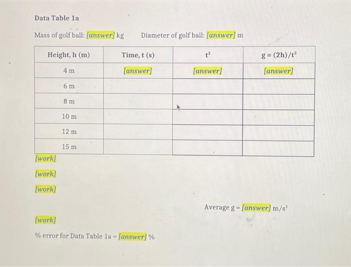 Data Table 1 b Mass of baseball: [answer] kg Diameter | Chegg.com