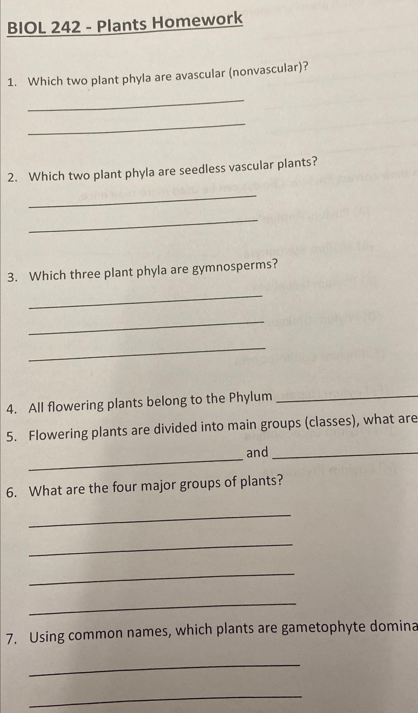 Solved BIOL 242 - ﻿Plants HomeworkWhich two plant phyla are | Chegg.com