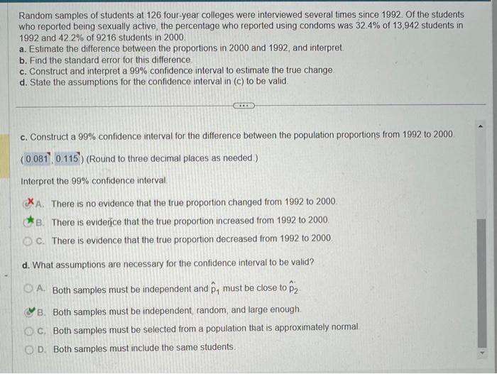 Solved Random samples of students at 126 four-year colleges | Chegg.com